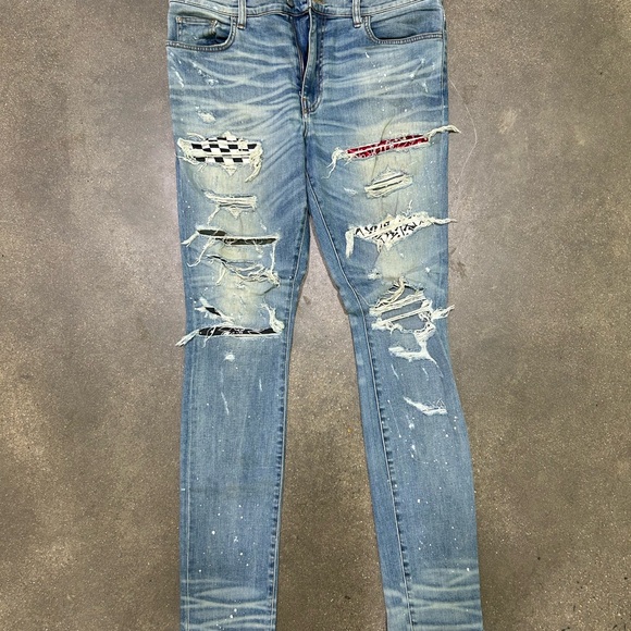 AMIRI | Jeans | Amiri Light Blue Ripped Skinny Jeans With Graphic ...